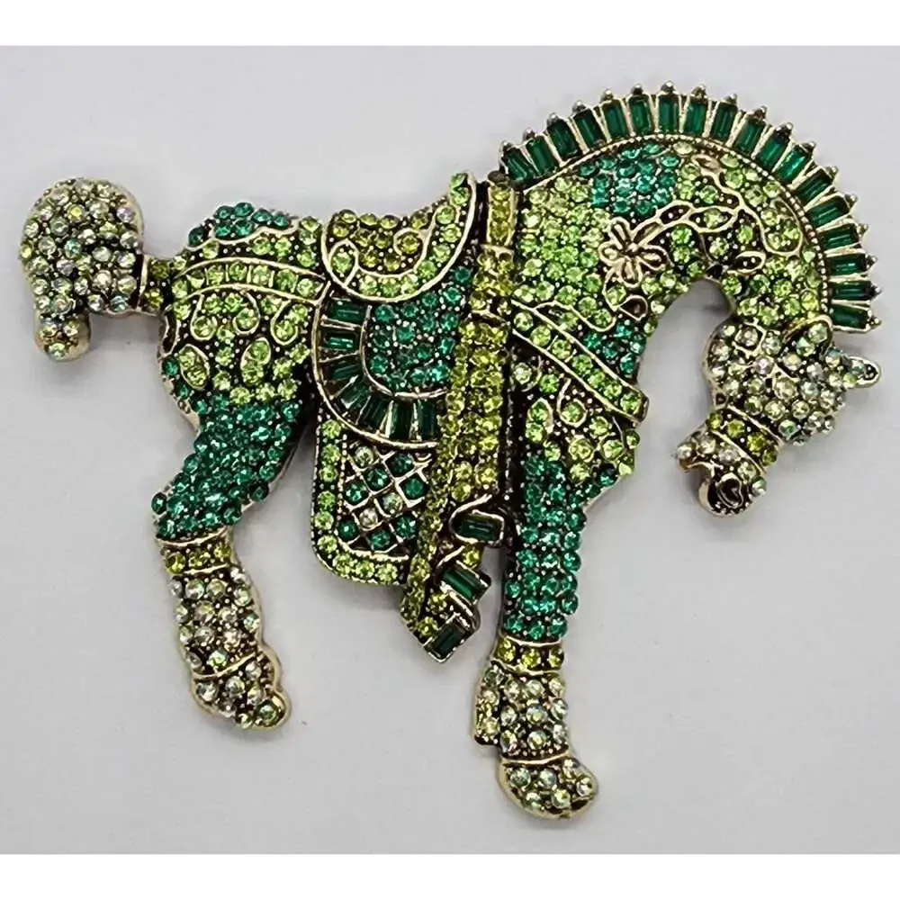Jewelry | Final Sale 1 War Horse Brooch Magnificent Green Rhinestone ...